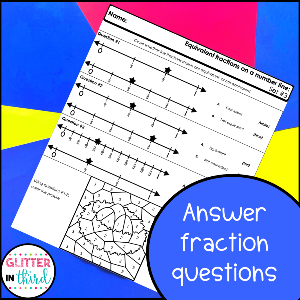 Equivalent Fractions on a Number Line Color By Number Worksheets ...