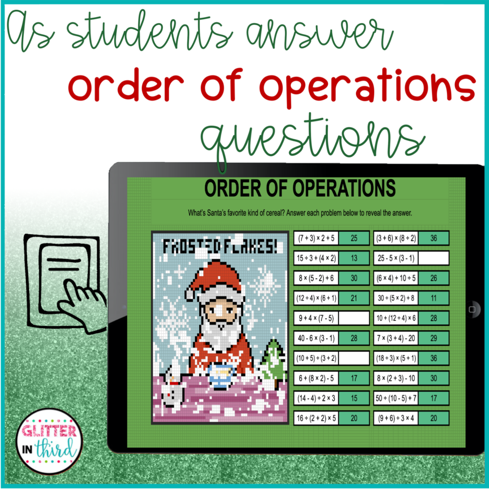 Christmas Order of Operations PEMDAS Pixel Art Activities - Glitter in ...