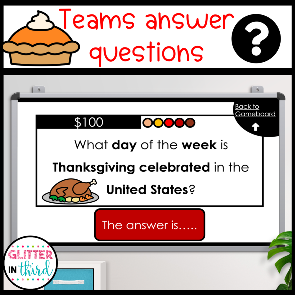 Thanksgiving Trivia Jeopardy Party Game - Glitter in Third