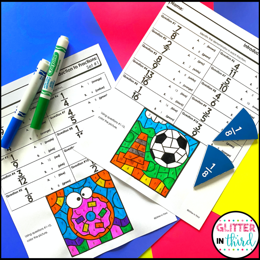 3rd Grade Introduction to Fractions Color By Number Worksheets ...