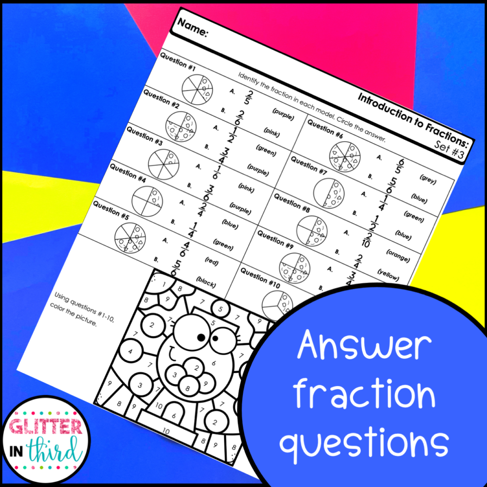 3rd Grade Introduction to Fractions Color By Number Worksheets ...