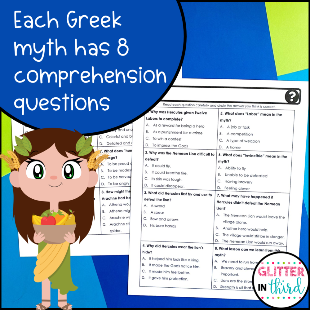 Ancient Greek Mythology Reading Comprehension Passages - Glitter in Third