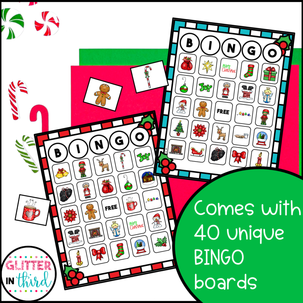 Christmas BINGO Game for Classroom & Family Party - Glitter in Third