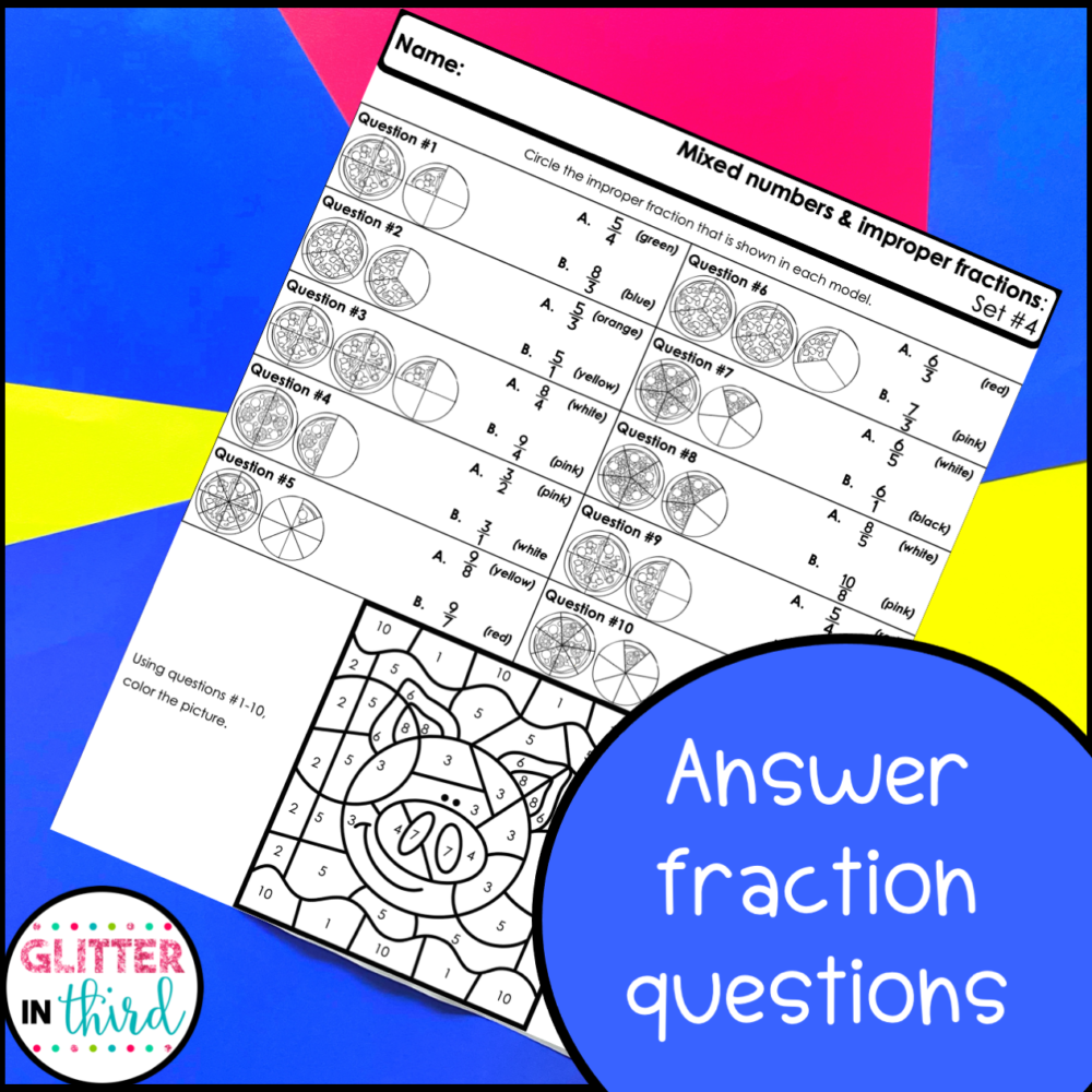 Mixed Numbers and Improper Fractions Color By Number Worksheets ...