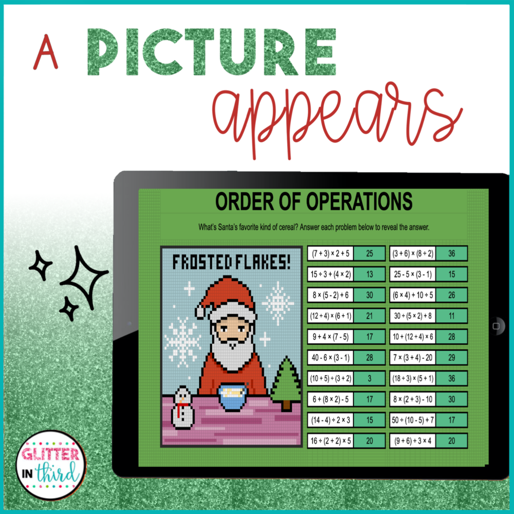 Christmas Order of Operations PEMDAS Pixel Art Activities - Glitter in ...