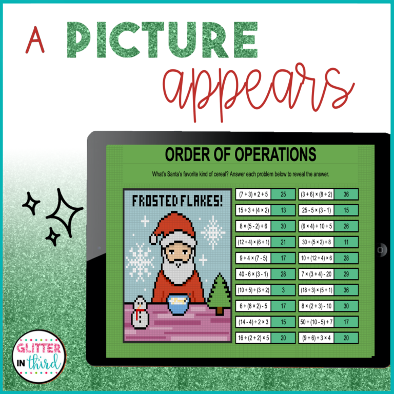 Christmas Order of Operations PEMDAS Pixel Art Activities - Glitter in ...