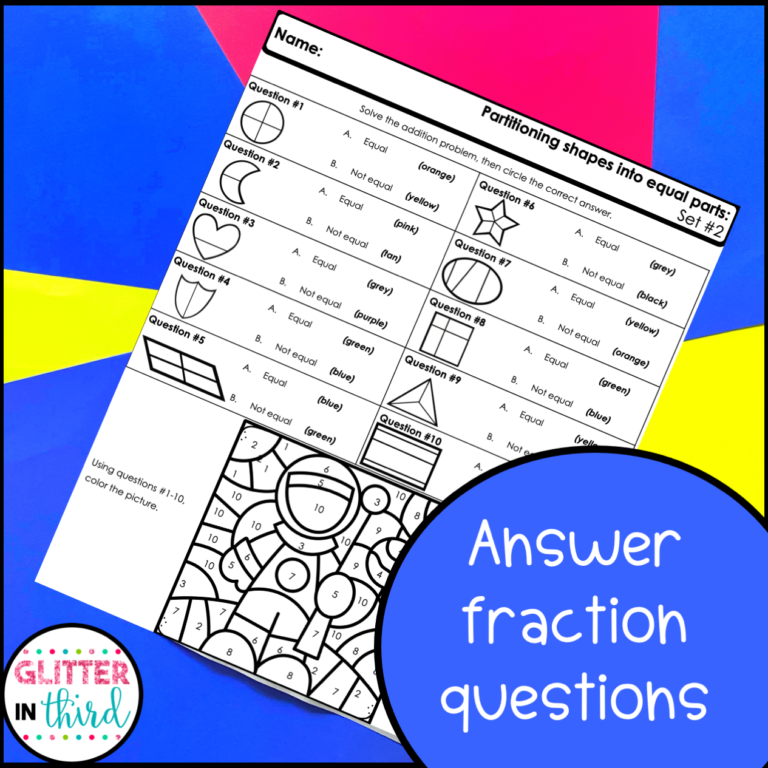 Partitioning Shapes into Equal Parts Color By Number Worksheets ...