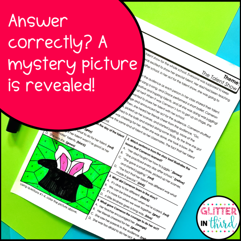4th Grade Reading Comprehension Passages and Questions Color By Number ...