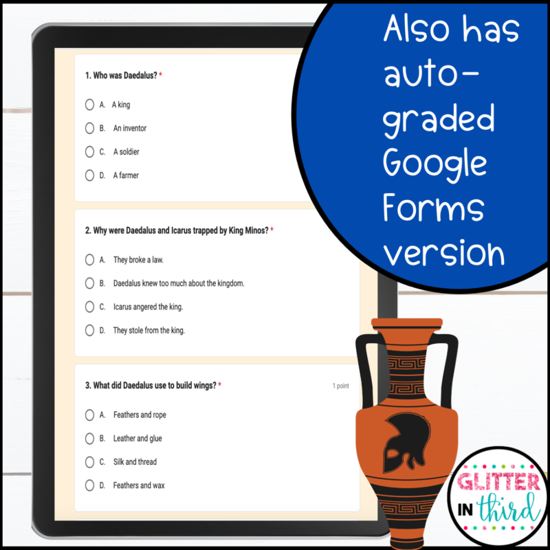 Ancient Greek Mythology Reading Comprehension Passages - Glitter in Third