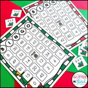 Christmas Multiplication BINGO Game - Glitter in Third