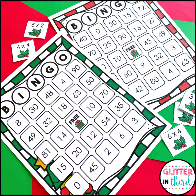 Christmas Multiplication BINGO Game - Glitter in Third