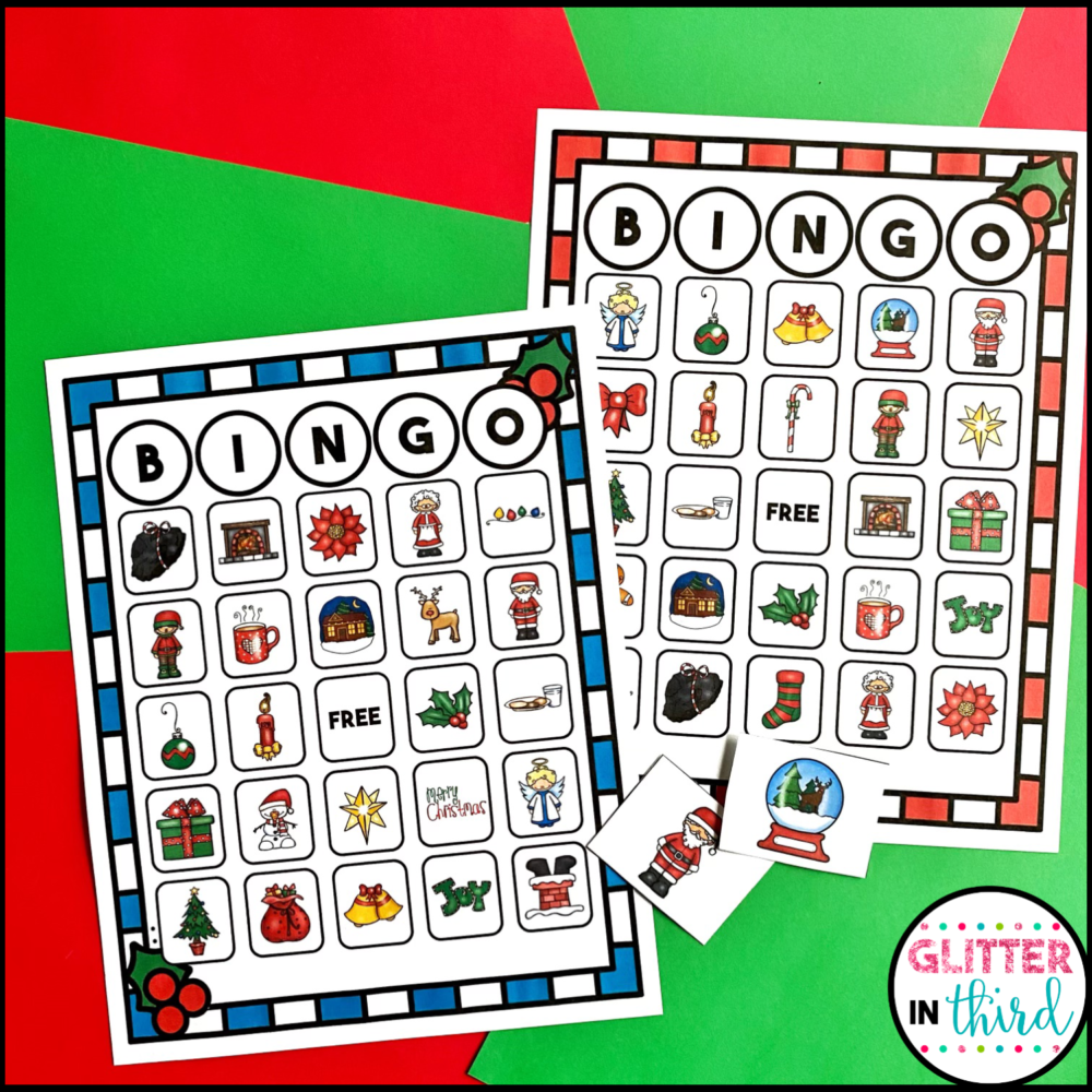Christmas BINGO Game for Classroom & Family Party - Glitter in Third