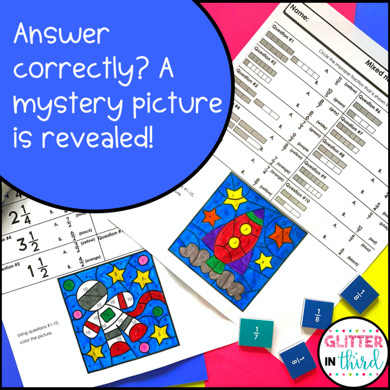 Mixed Numbers and Improper Fractions Color By Number Worksheets ...