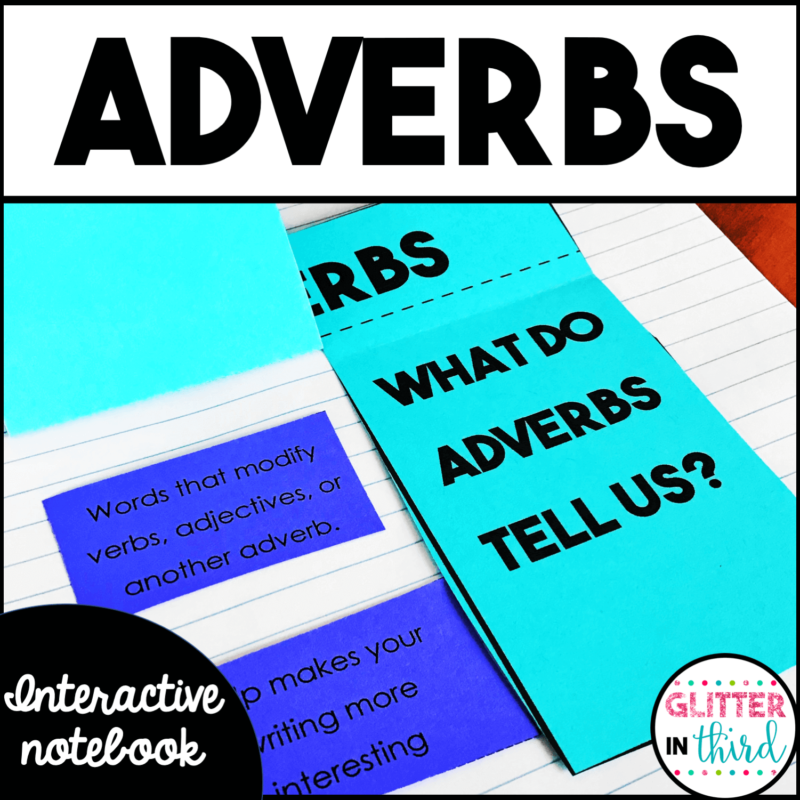 Adverbs Interactive Notebook Grammar Activities - Glitter in Third