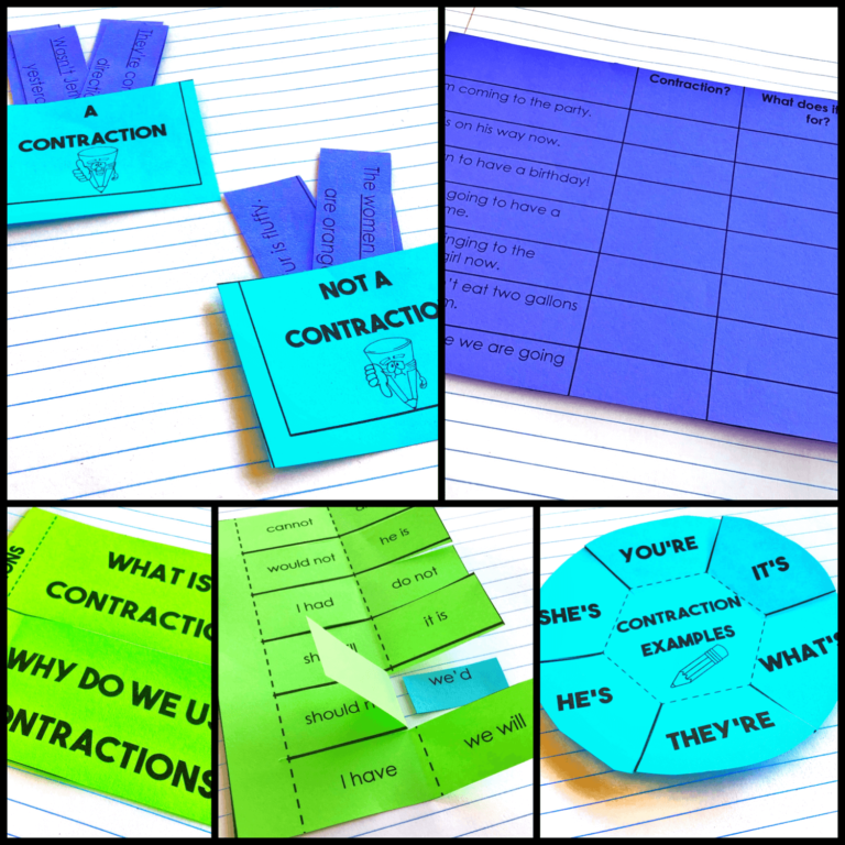Contractions Grammar Interactive Notebook Activities - Glitter in Third