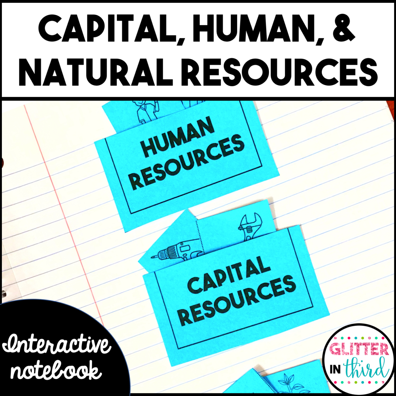 Human, Natural, Capital Resources Activities & Sort for Interactive Notebook - Glitter in Third