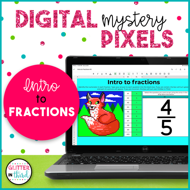 Introduction to Beginning Fractions 3rd Grade Pixel Art - Glitter in Third