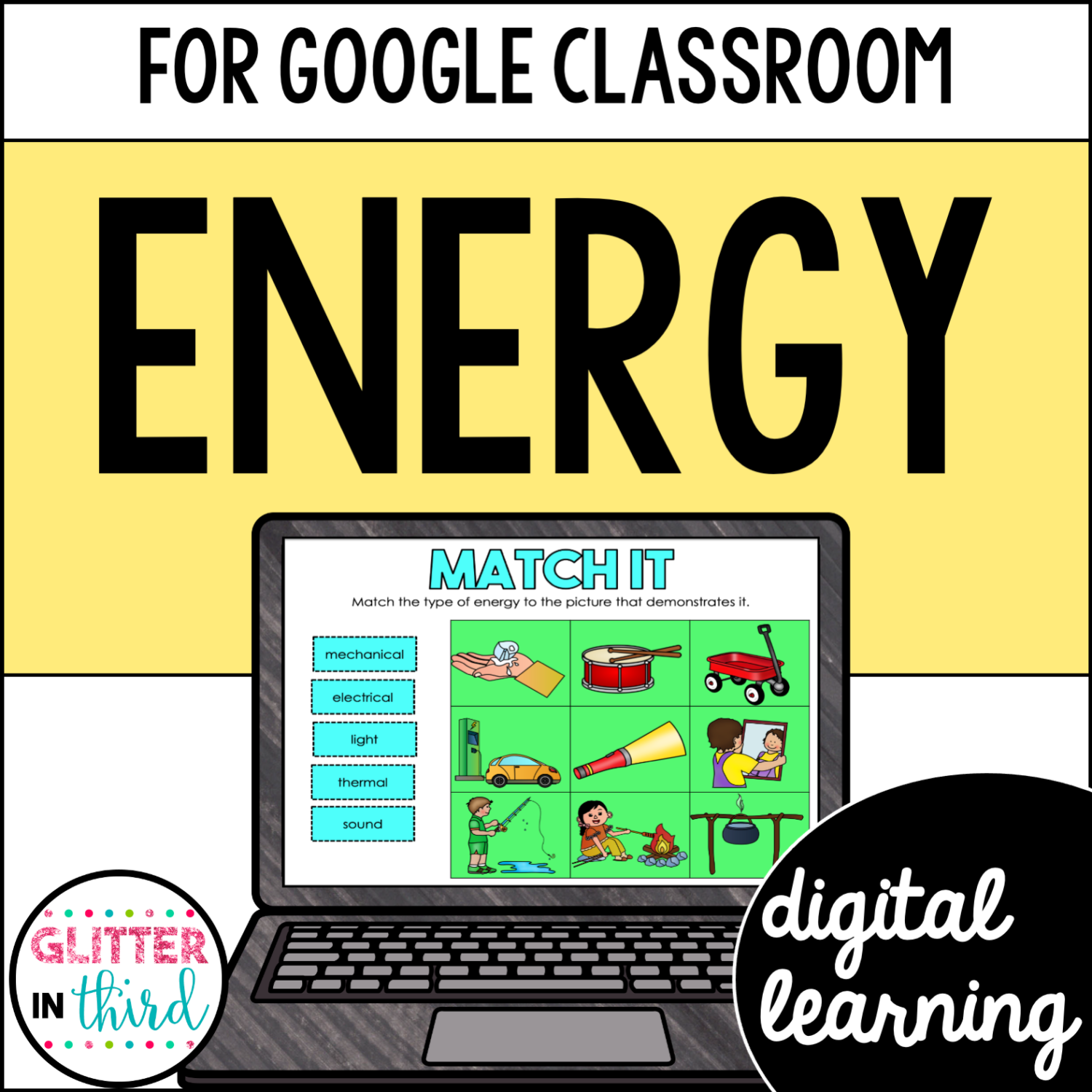Forms of Energy Activities & Reading Passages for Google Classroom - Glitter in Third