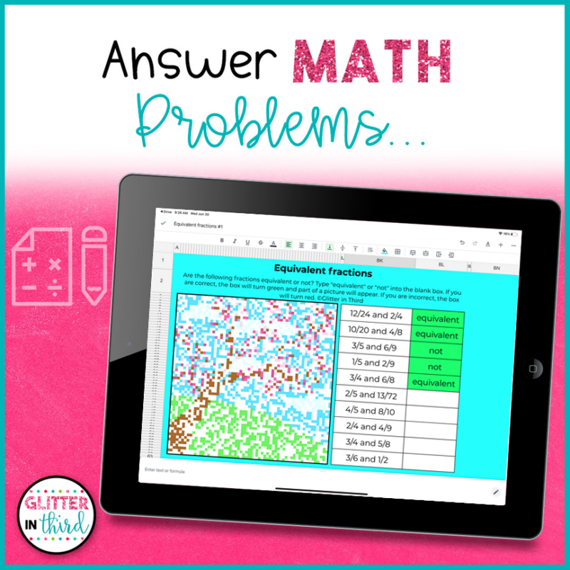 3rd Grade Fractions Pixel Art Bundle - Glitter in Third