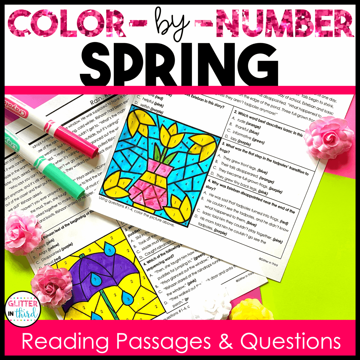 SPRING Reading Comprehension Passages Coloring Pages Color By Number ...