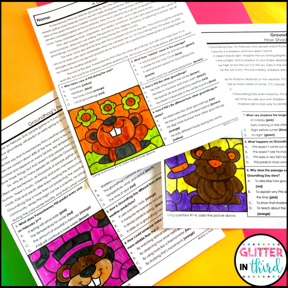 Groundhog Day Color By Number Worksheet Reading Comprehension Coloring ...