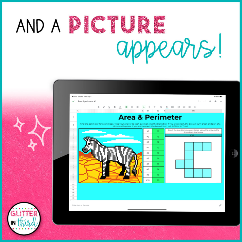 Area and Perimeter Digital Pixel Art - Glitter in Third