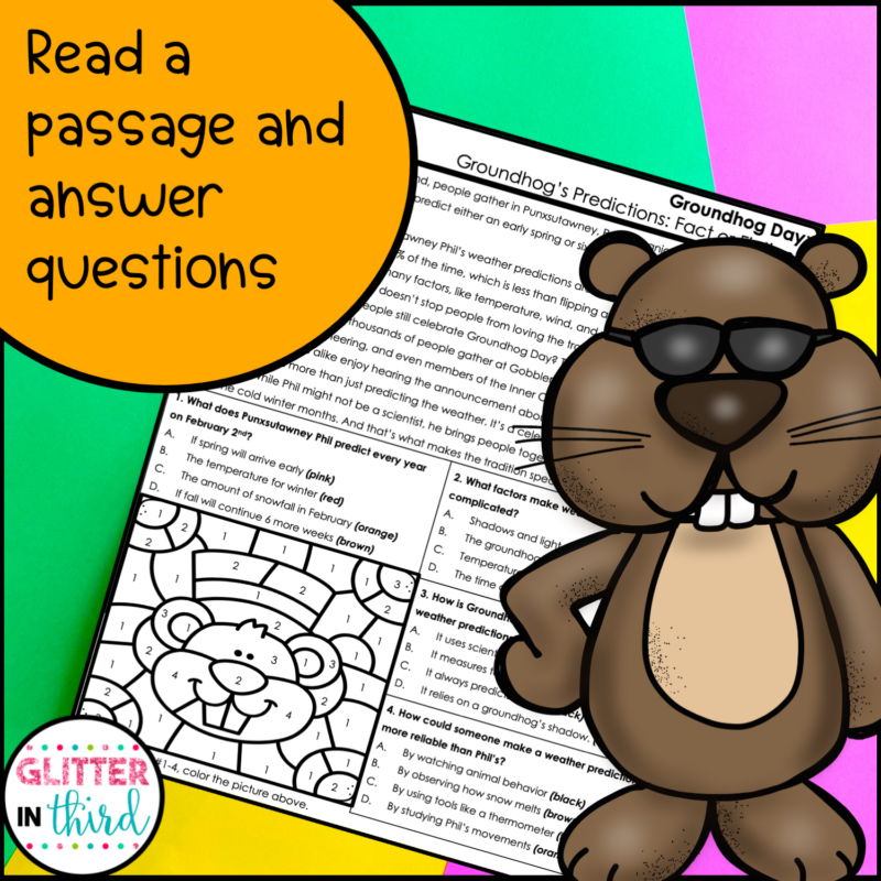 Groundhog Day Color By Number Worksheet Reading Comprehension Coloring ...