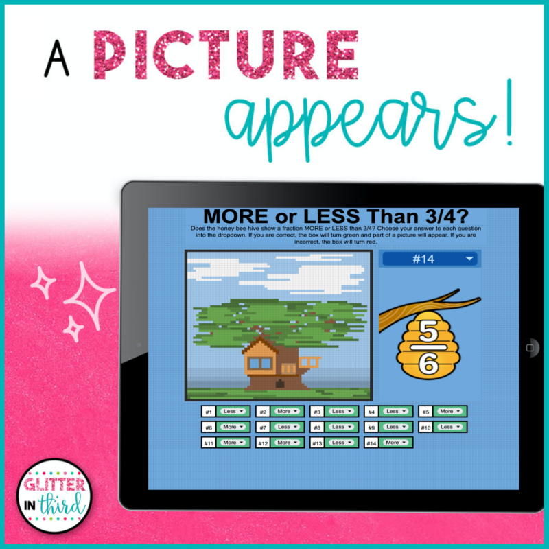 Spring Benchmark & Comparing Fractions Pixel Art - Glitter in Third