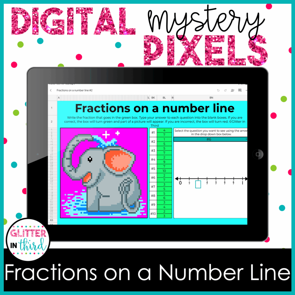 Fractions on a Number Line Pixel Art Activities - Glitter in Third