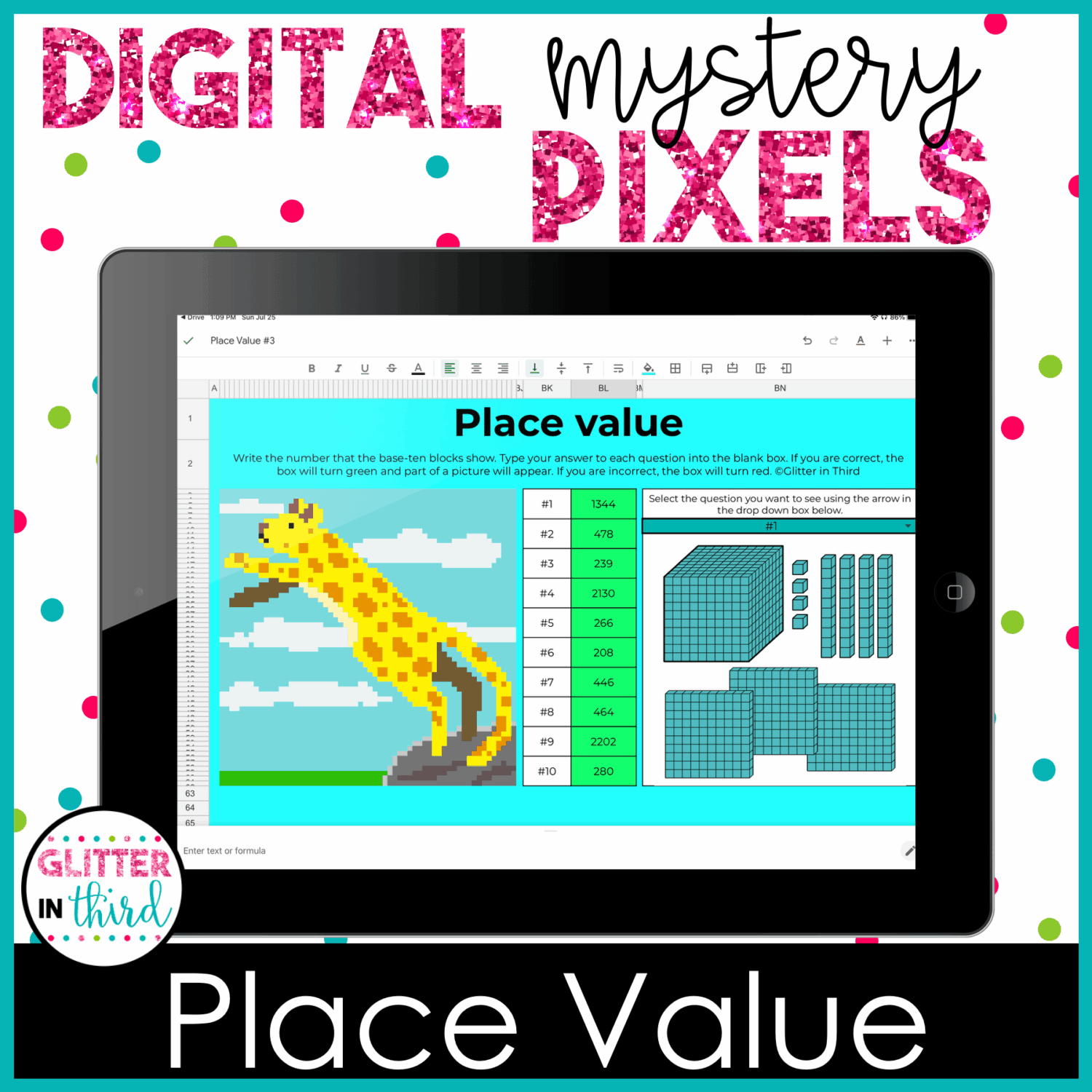 3rd Grade Place Value Pixel Art - Glitter in Third