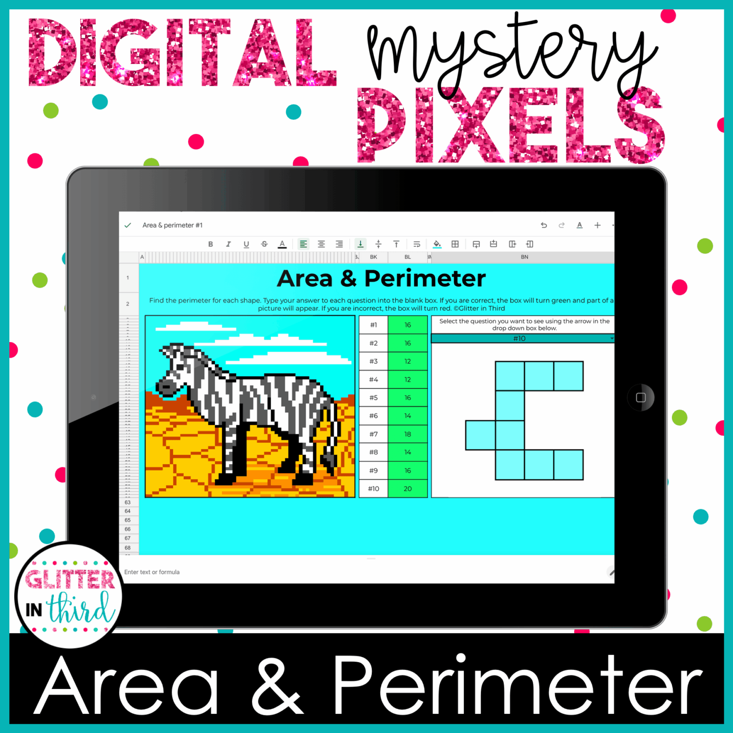 Area and Perimeter Digital Pixel Art - Glitter in Third