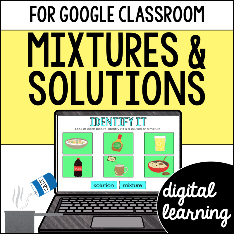 Mixtures & Solutions Activities & Reading Passages for Google Classroom - Glitter in Third