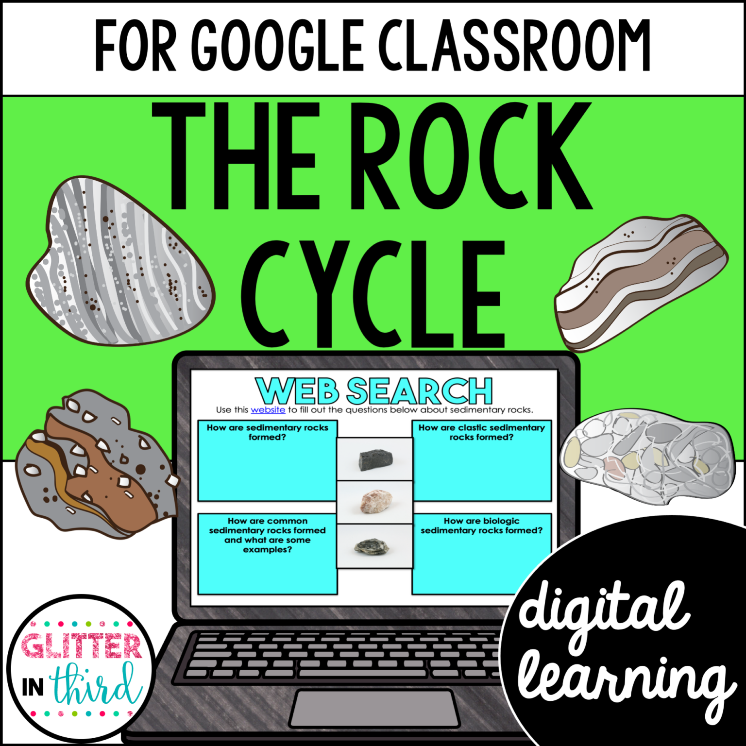 Rock Cycle Activities & Reading Passages for Google Classroom - Glitter in Third