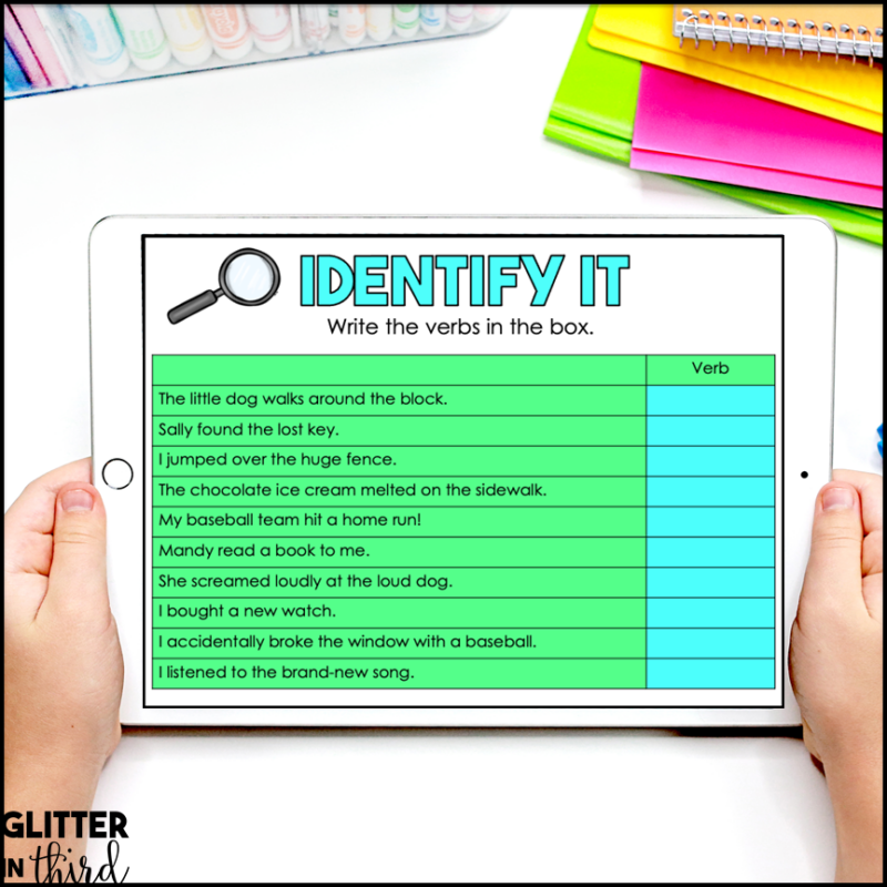 Verbs Activities for Google Classroom Digital Resources - Glitter in Third