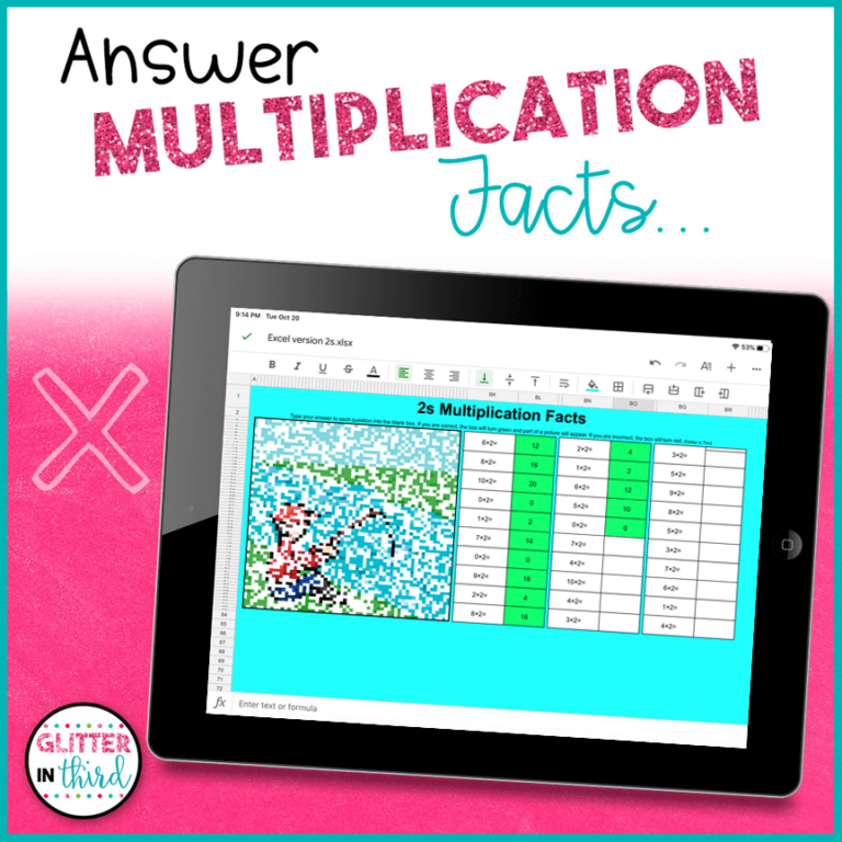 Multiplication Fact Practice Pixel Art - Glitter in Third