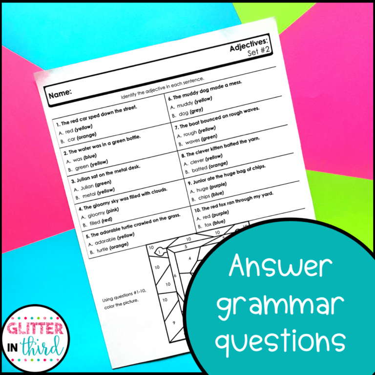 3rd Grade Grammar Worksheets Color-By-Number BUNDLE - Glitter in Third