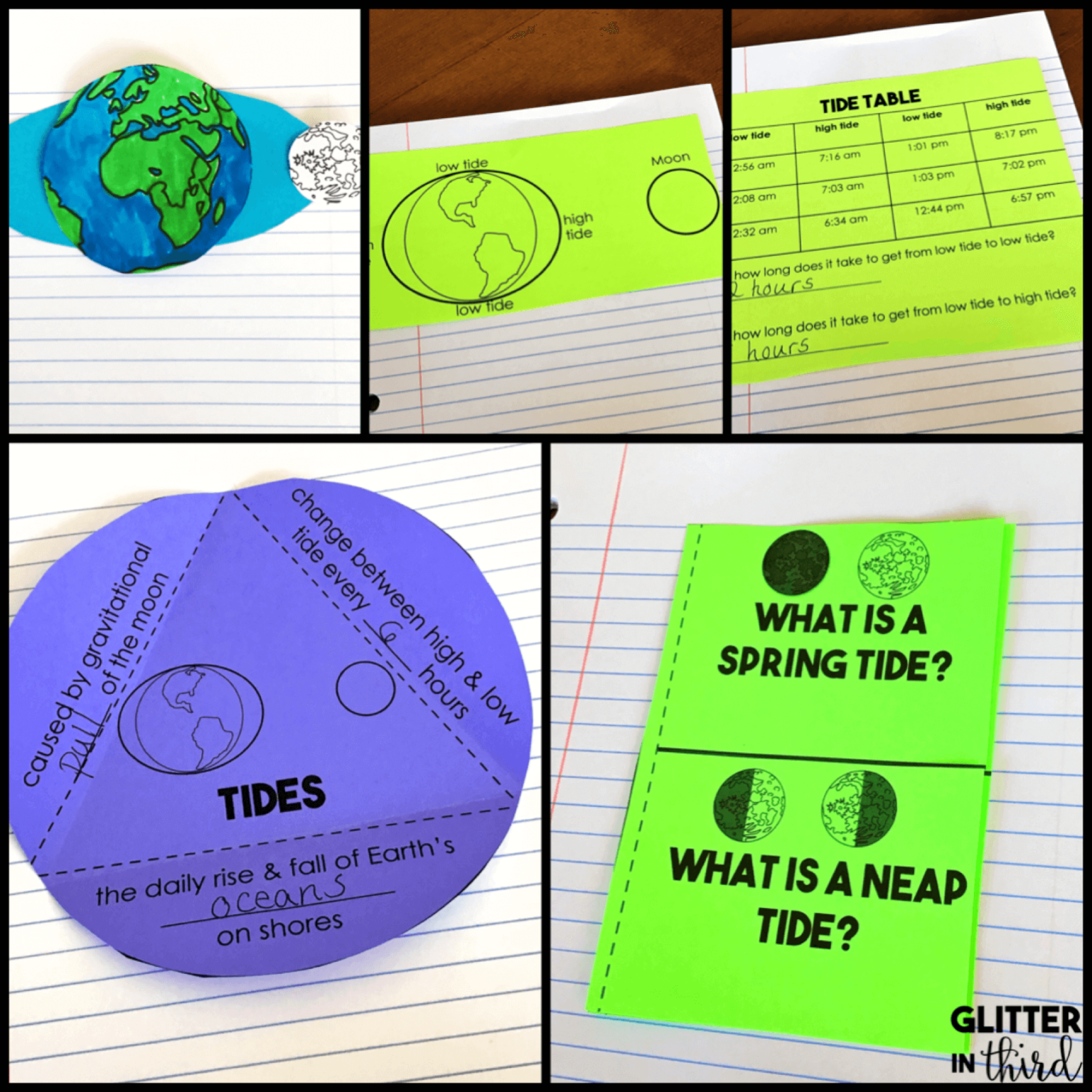 Ocean Tides Activities Interactive Notebook - Glitter in Third