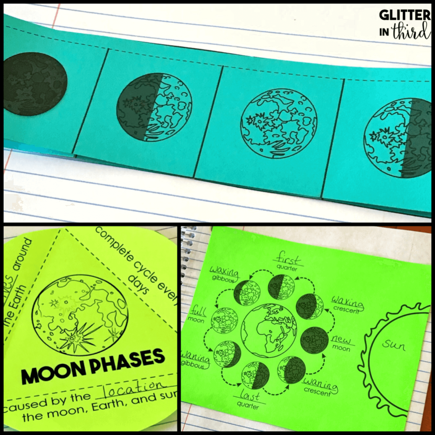 4th Grade Moon Phases Activities Interactive Notebook - Glitter in Third