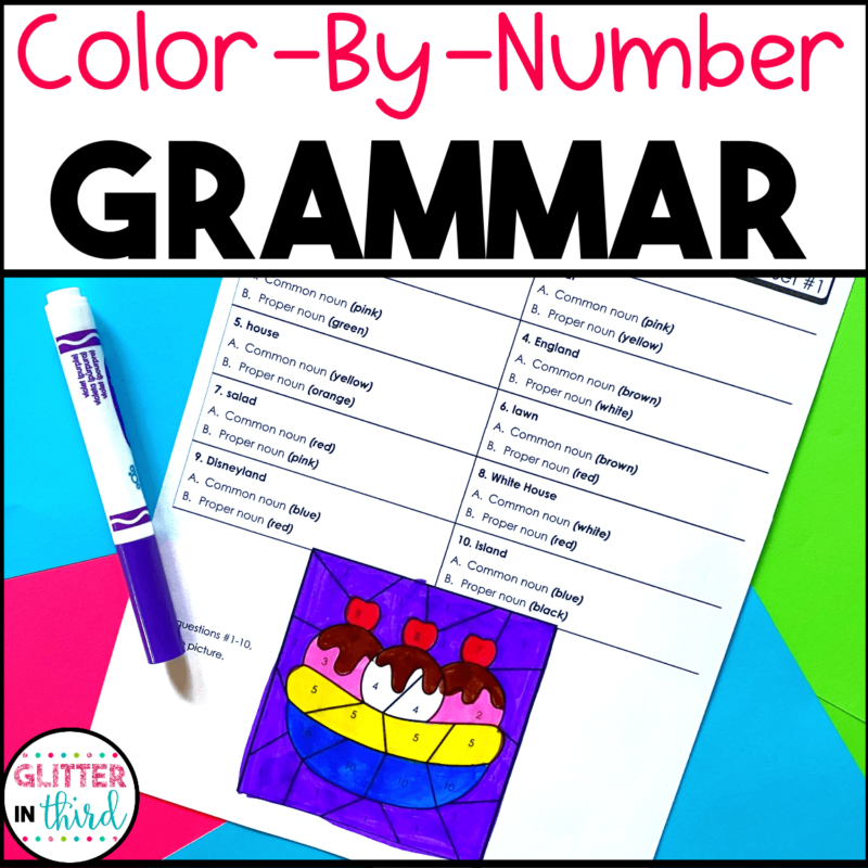 Subject and Predicate Worksheets Color-By-Number Grammar - Glitter in Third